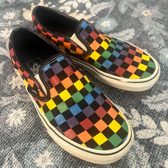 Vans | Shoes | Rainbow Checkerboard Vans Sliders Slip On | Poshmark
